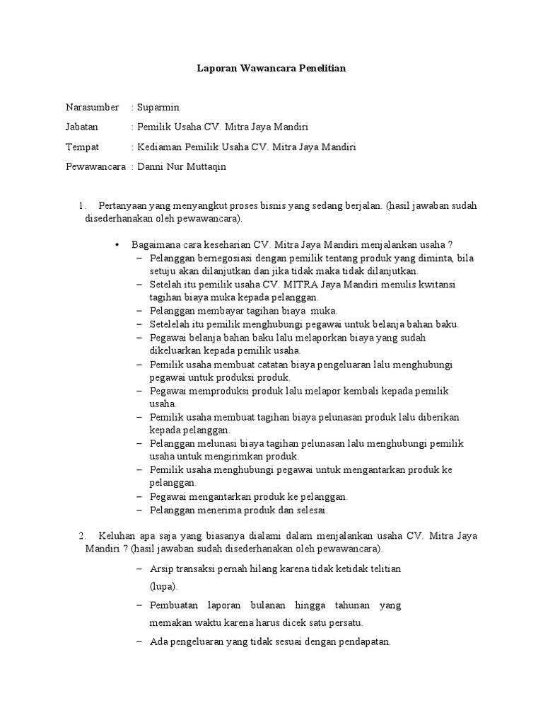 Laporan Wawancara Penelitian | PDF