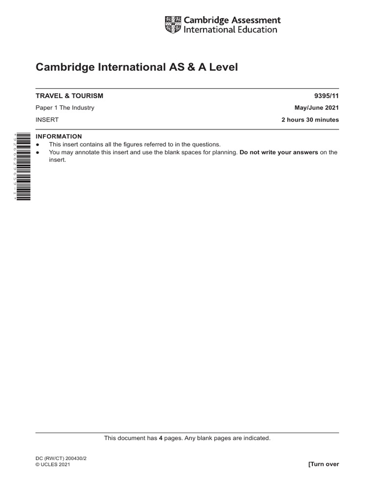 Cambridge International AS & A Level: Travel & Tourism 9395/11 | PDF