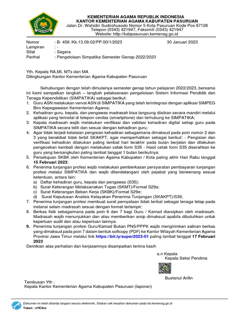 Surat Pengelolaan Simpatika 2022 - 2023 | PDF