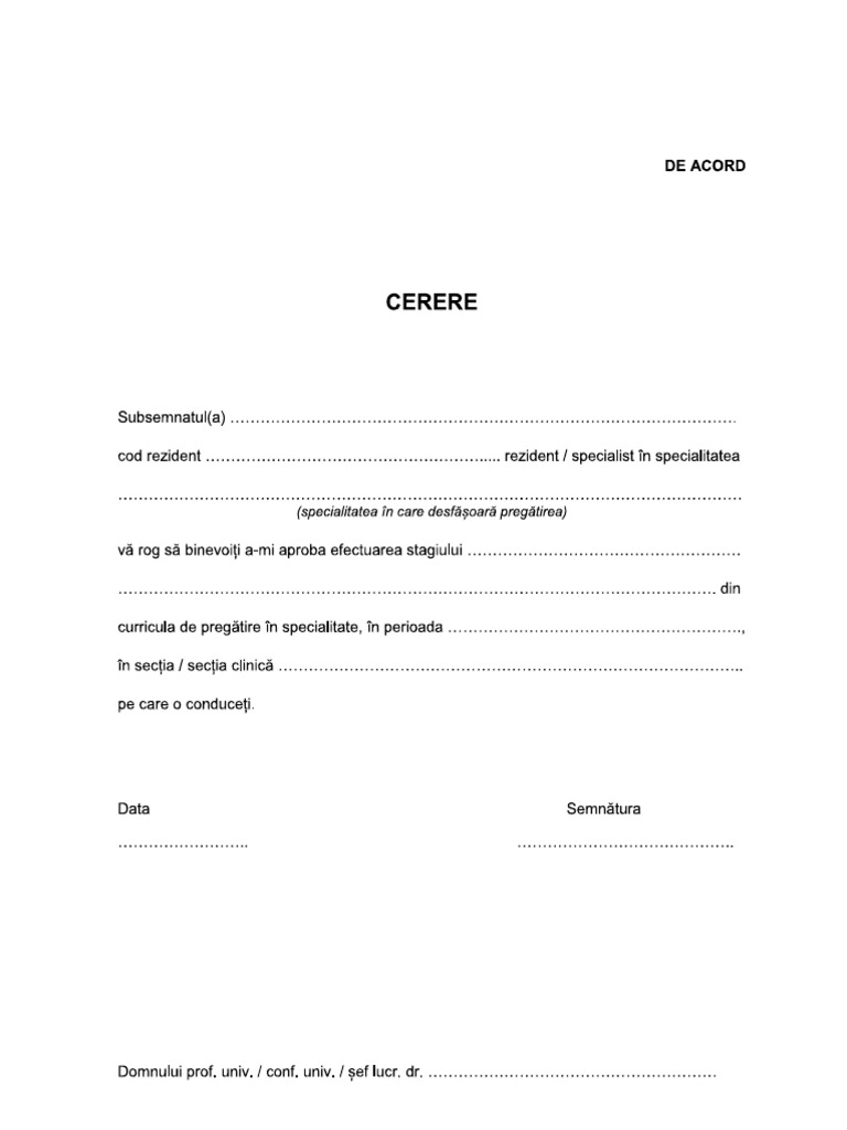 Cerere Stagiu | PDF