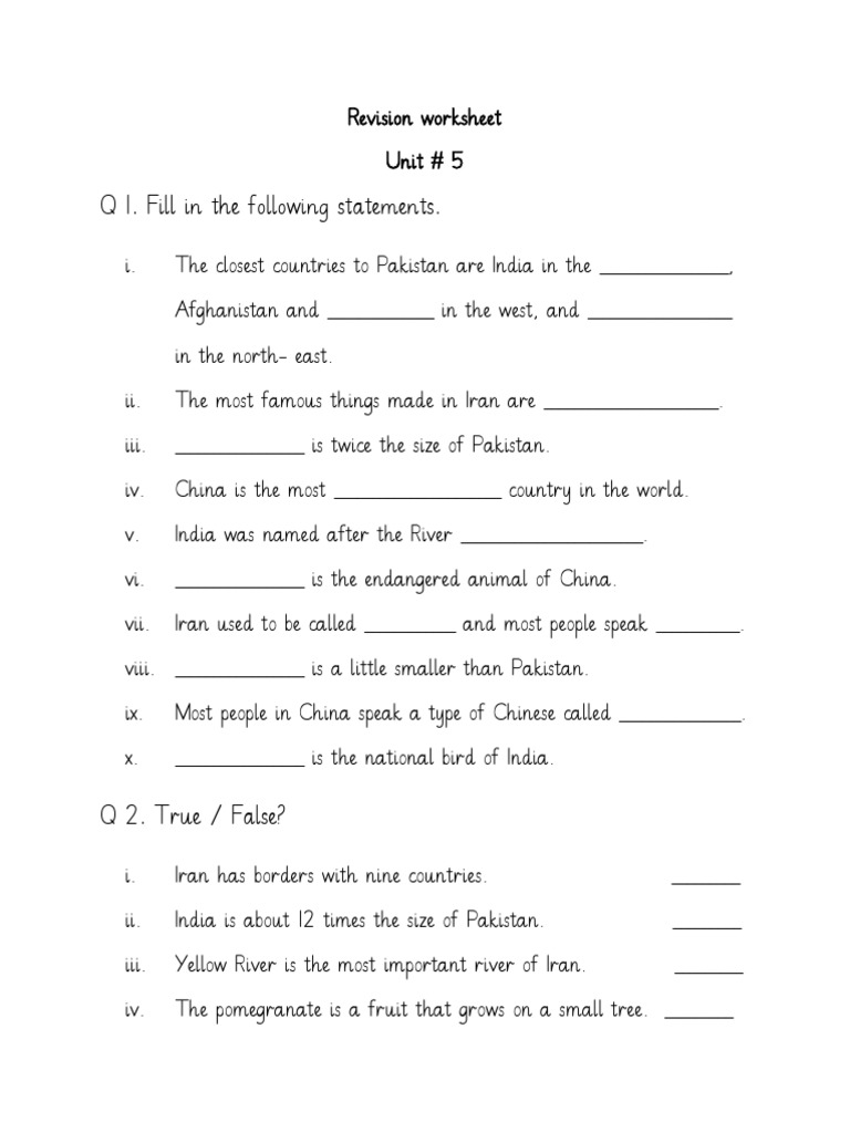 Unit 5 - Revision Worksheet | PDF | China | World Politics