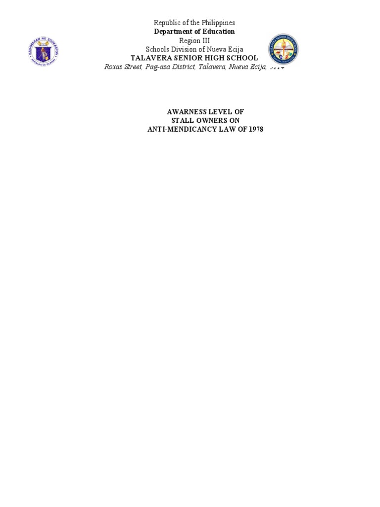 Awareness Level of Stall Owners On Anti Mendecancy Law of 1978 | PDF ...