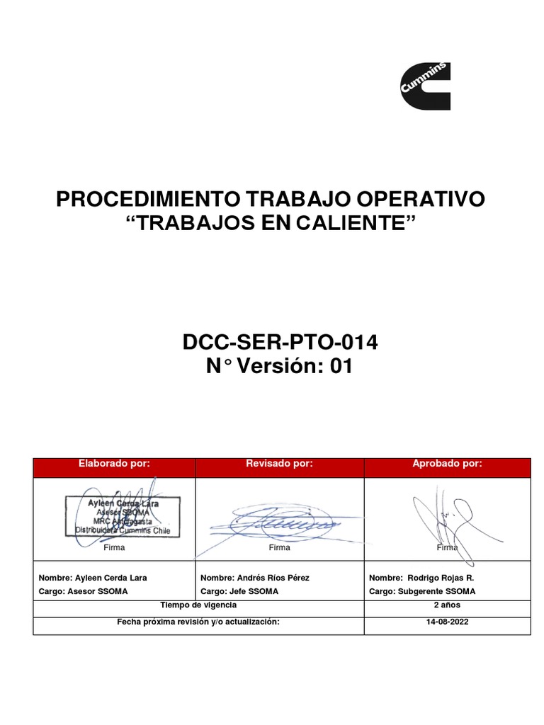 DCC-SER-PTO-014 Trabajos en Caliente | PDF | Soldadura | Construcción