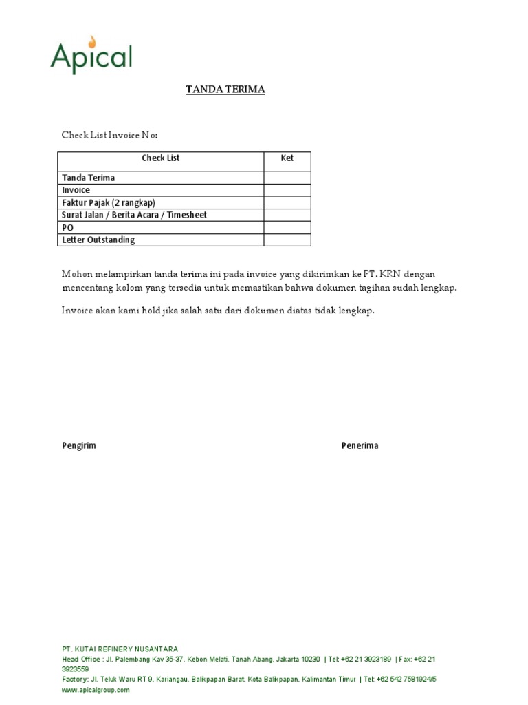 FORM Tanda Terima Invoice KRN | PDF