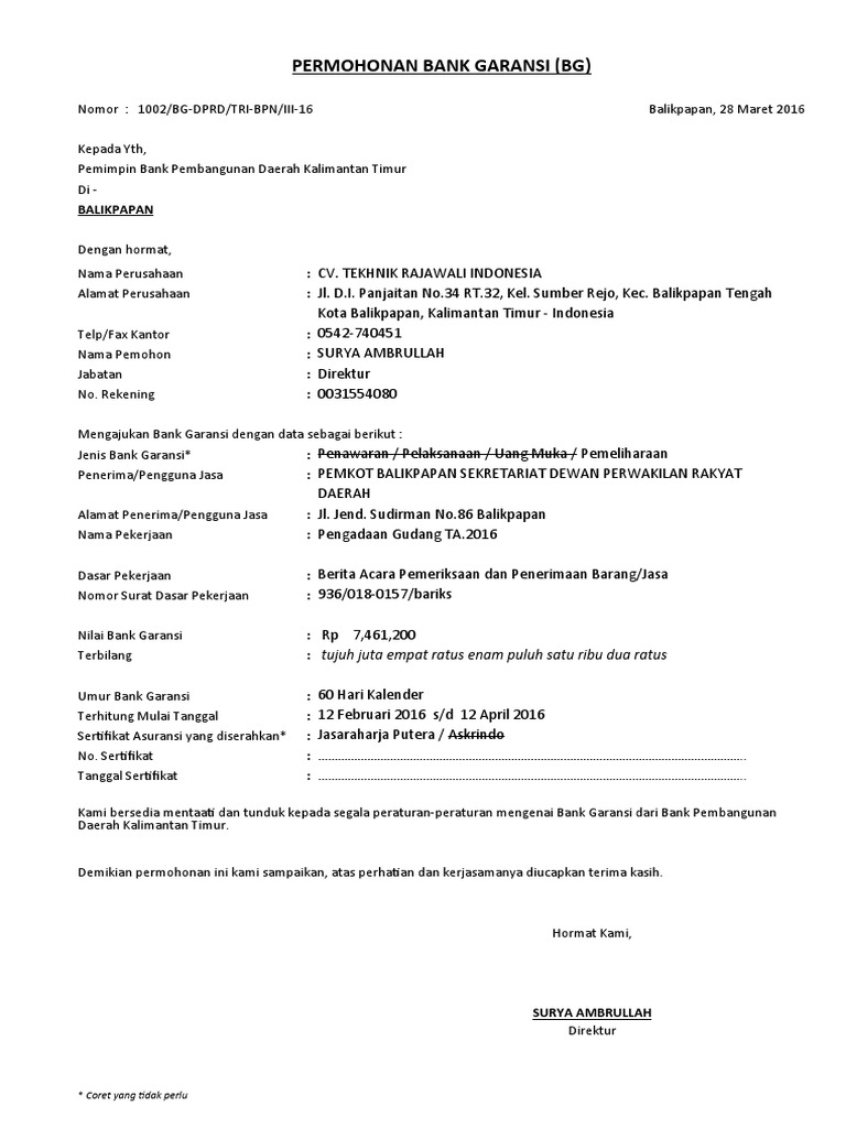 Permohonan Bank Garansi | PDF