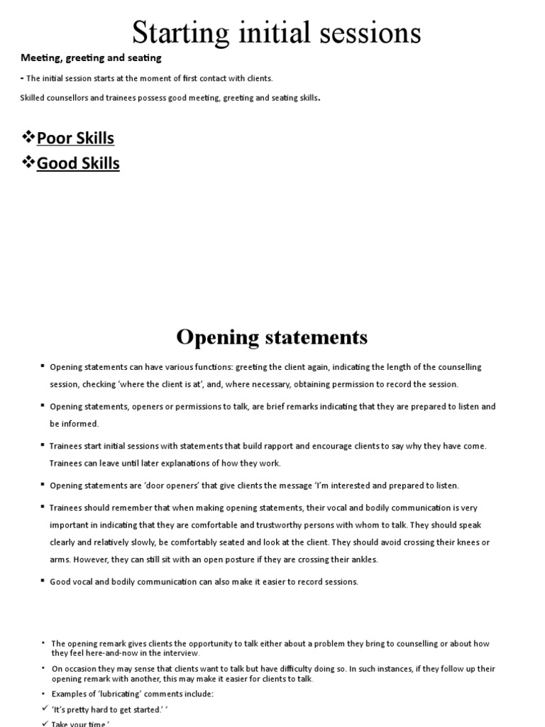 Starting Initial Sessions | Download Free PDF | Anxiety | Communication