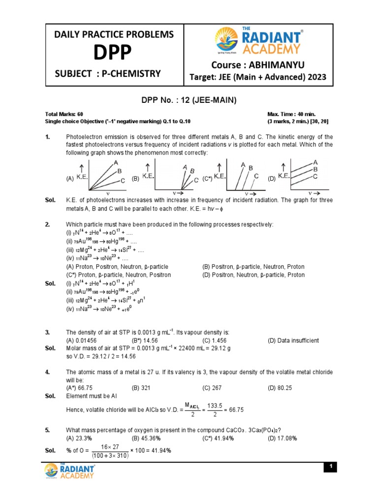 DPP - 12-21 - PH. CHEM - Abhimanyu - (Sol.) | PDF