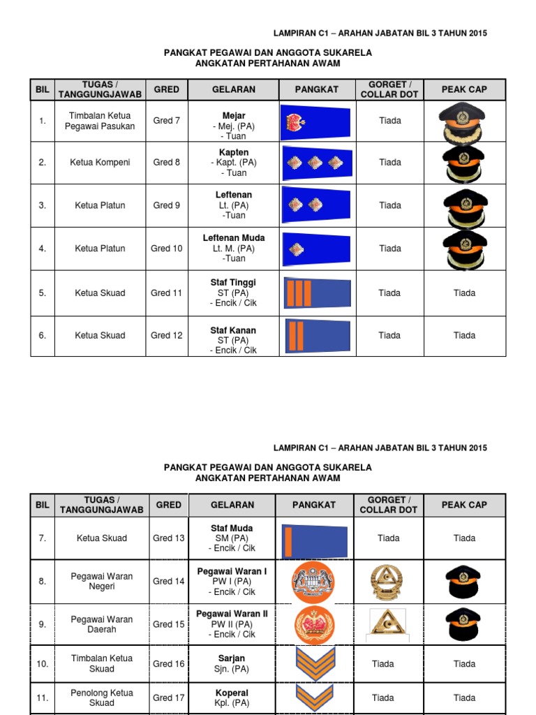 Lampiran AJ Bil 3 Tahun 2015 Pangkat - JPAM - Pasukan | PDF