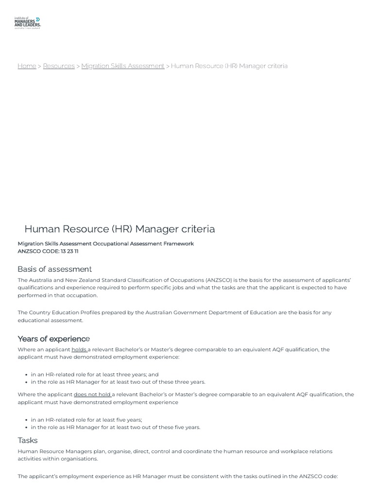 Human Resource (HR) Manager Criteria - IML AU | PDF | Employment ...