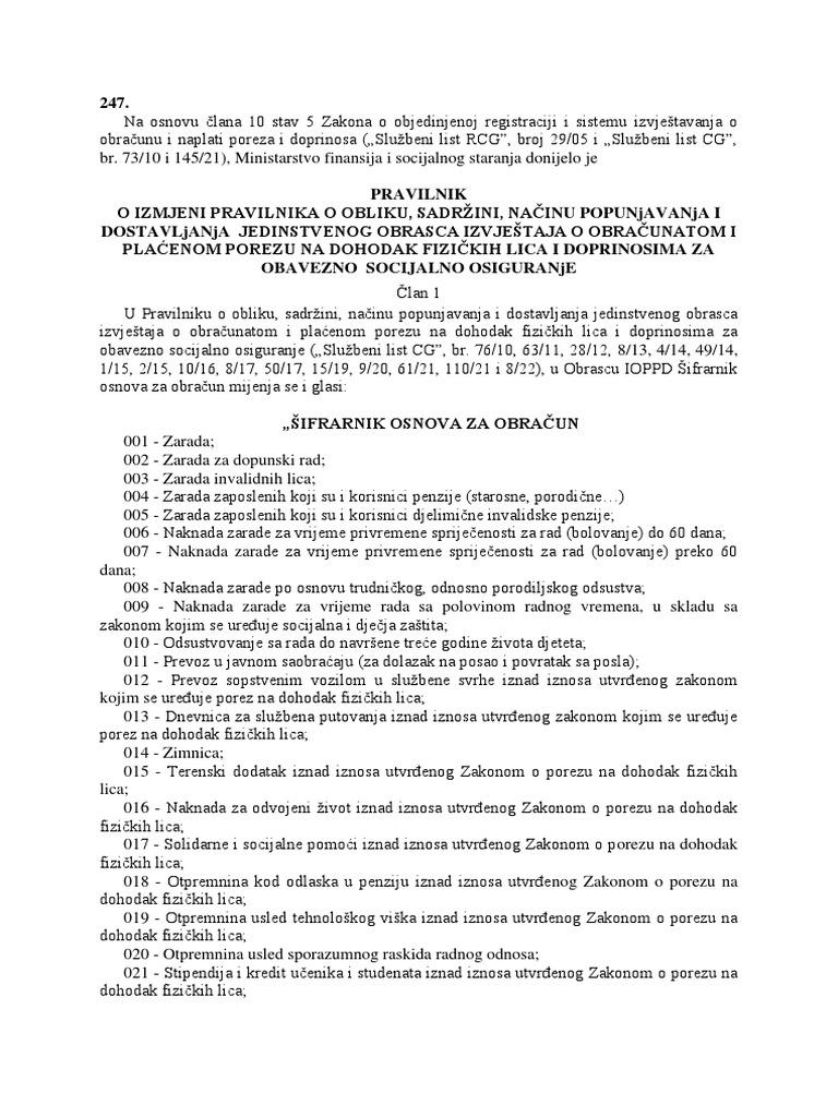 Pravilnik o Obliku Sadrzini Nacinu Popunjavanja I Dostavljanja Jednistvenog Obrasca | PDF