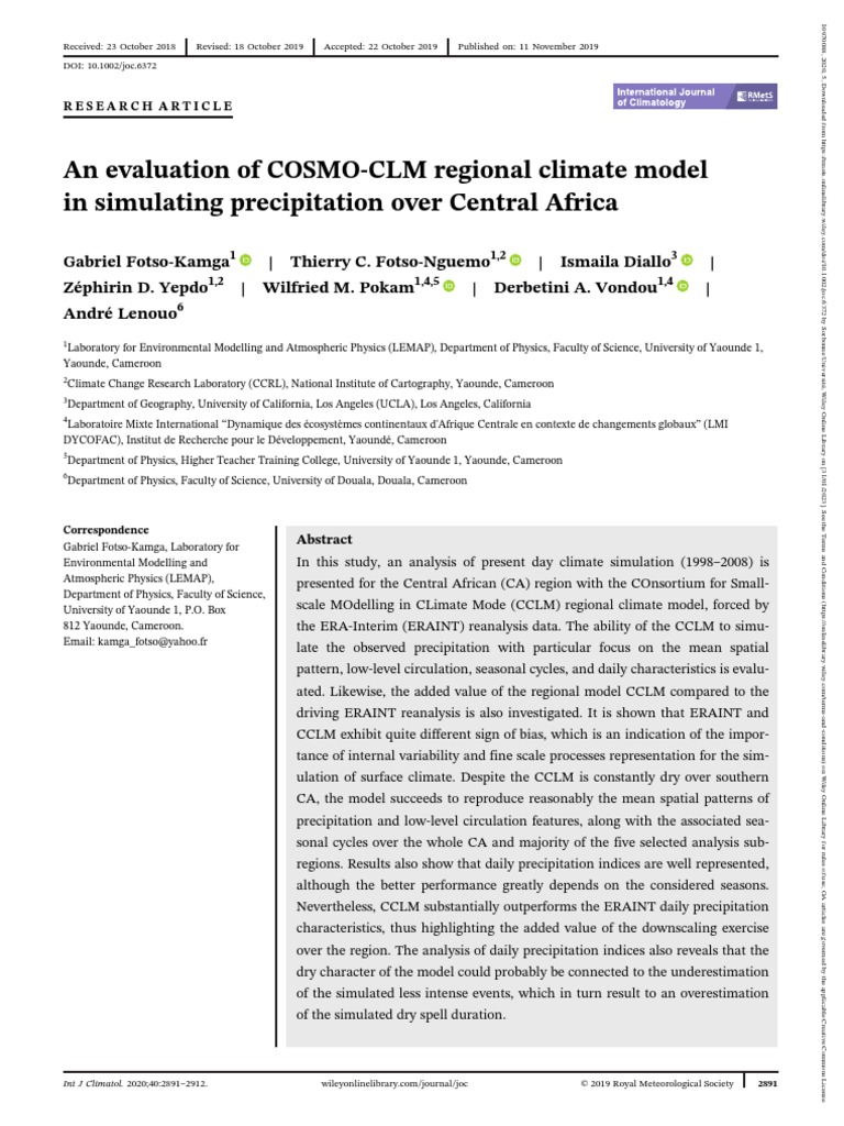 Intl Journal of Climatology - 2019 - Fotso Kamga - An Evaluation of ...