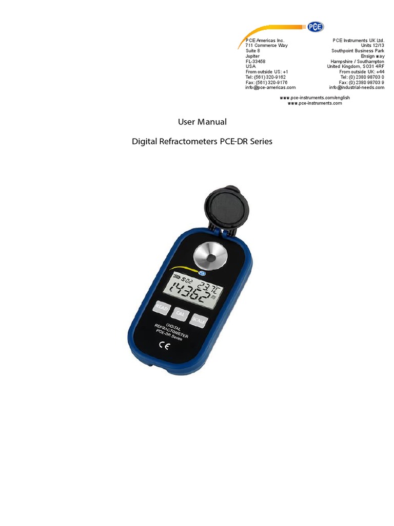 PCE-DR Series Refractometer Manual | PDF | Physical Sciences | Metrology