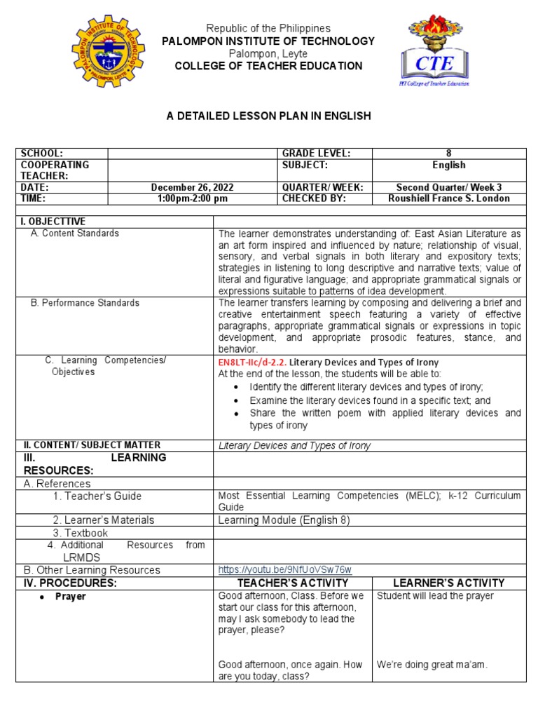 Literary Devices and Irony Lesson | PDF | Irony | Lesson Plan