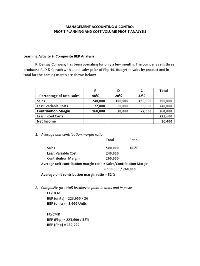 PERMALINO - Learning Activity 9 - Composite BEP Analysis | PDF | Business | Technology & Engineering