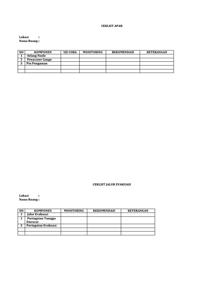 1.4.5. Ep 2 Ceklist APAR, Evakuasi | PDF