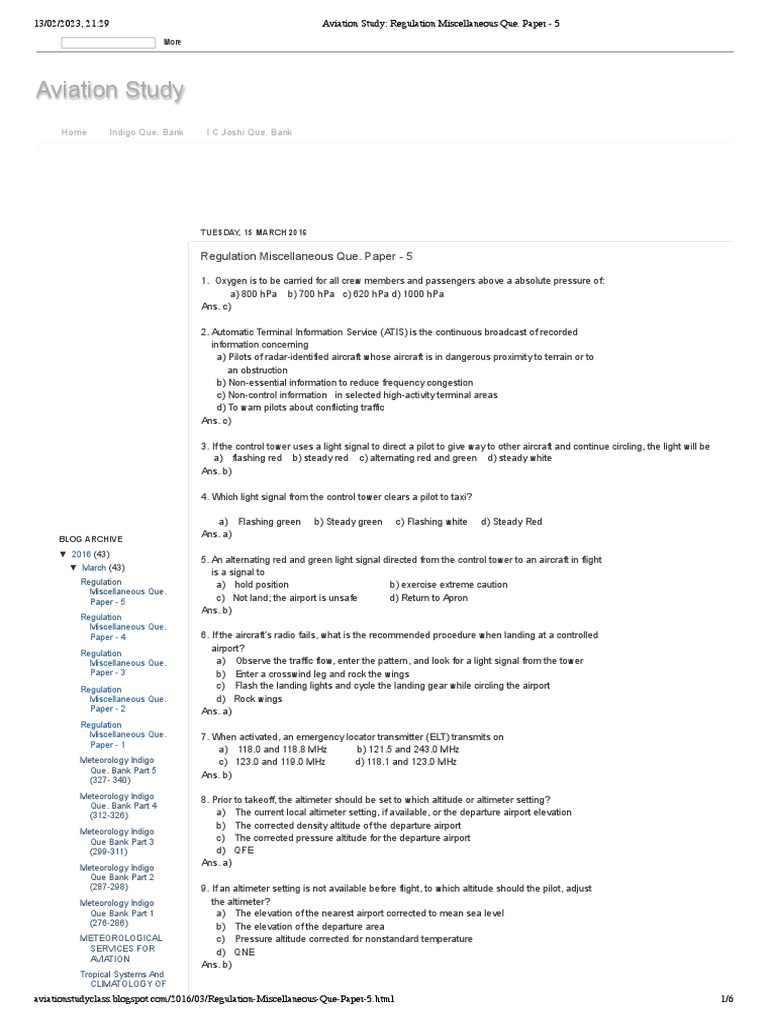 Aviation Regulation Quiz Insights | PDF | Hypoxia (Medical) | Breathing