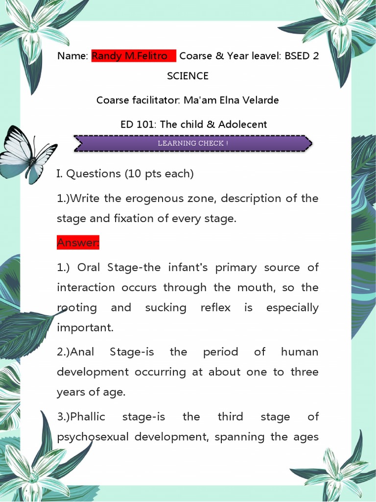 Ed101 The Child and Adolecent Answer | PDF | Id | Psychology
