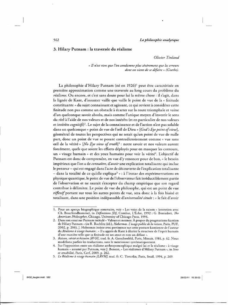 Hilary Putnam La Traversee Du Realisme | PDF