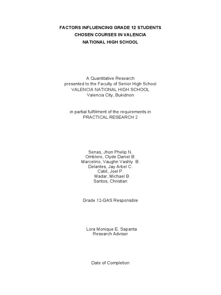 Factors Influencing Grade 12 Course Choices | PDF | Survey Methodology ...