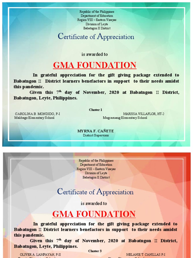 Certificate For GMA Foundation | PDF