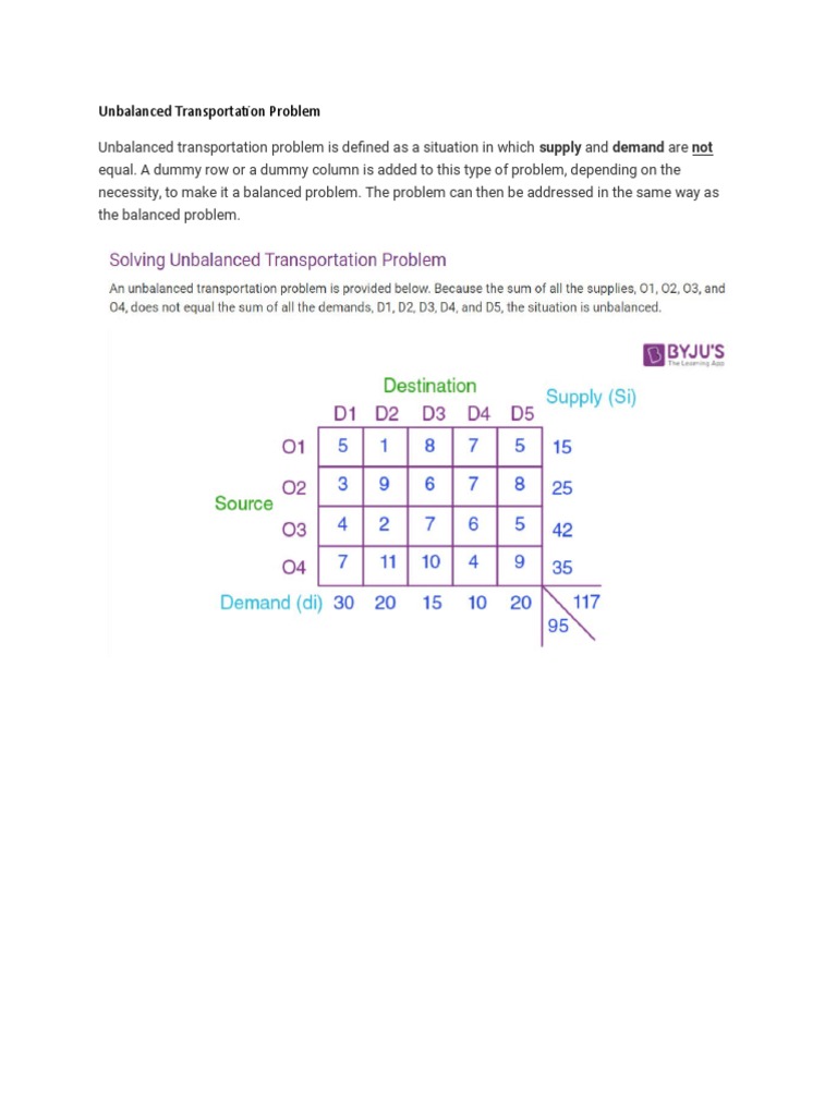 Unbalanced Transportation Problem | PDF