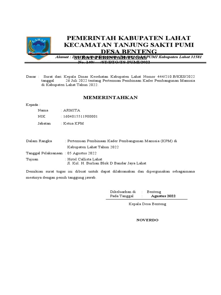 Surat Tugas Pembinaan Kader KPM 2022 | PDF