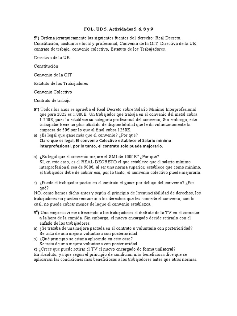 FOL. UD 5. Actividades 5, 6, 8 y 9 | PDF