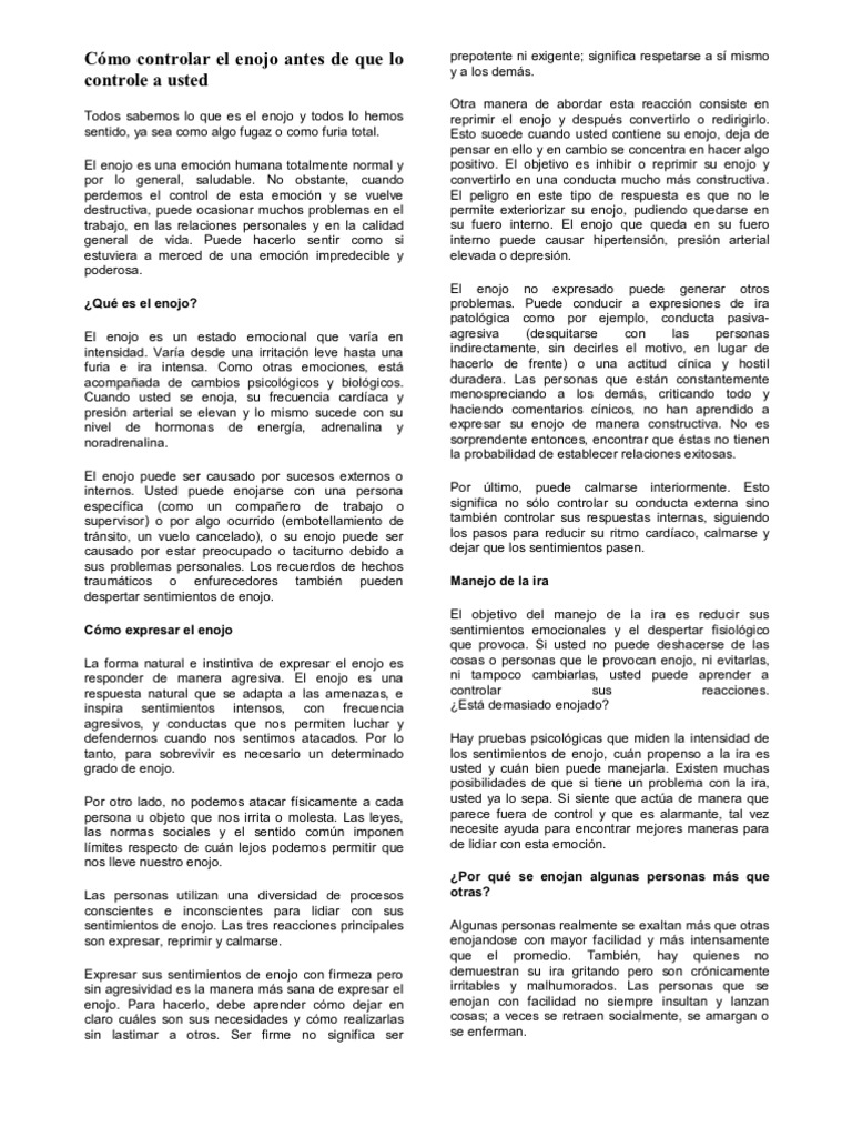 Cómo Controlar El Enojo Antes de Que Lo Controle A Usted | PDF | Ira ...