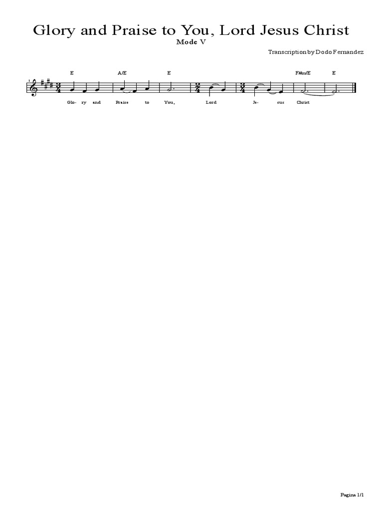 Glory and Praise To You, Lord Jesus Christ - Mode V | PDF