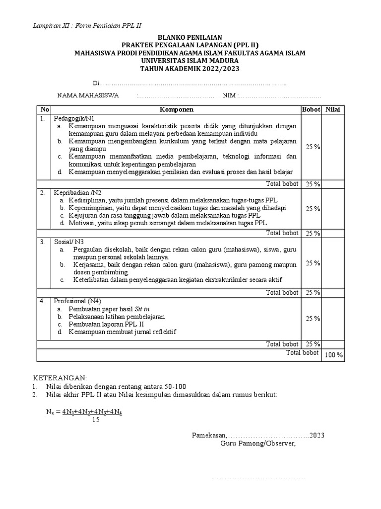 Form Lampiran Penilaian | PDF