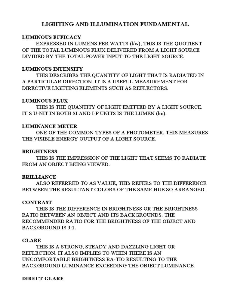 Lighting and Illumination Fundamentals | PDF | Lighting ...