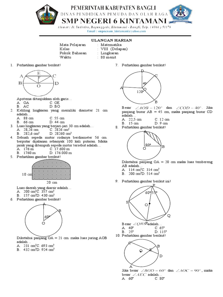 Soal Ulangan Lingkaran | PDF