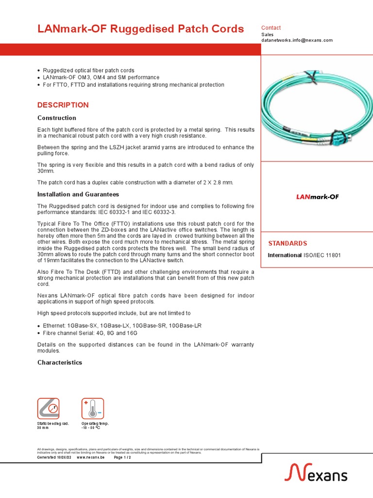 Nexans - LANmark OF Ruggedised Patch C... | PDF | Optical Fiber | Fiber ...
