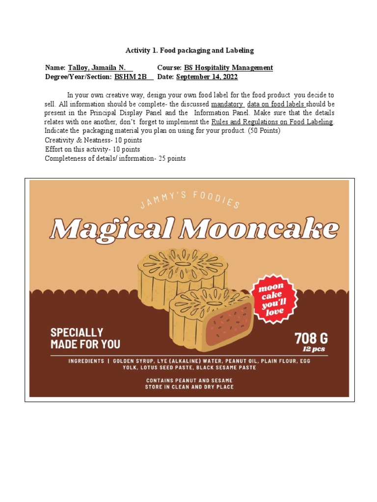 Activity 1 Food Packaging and Labeling | PDF