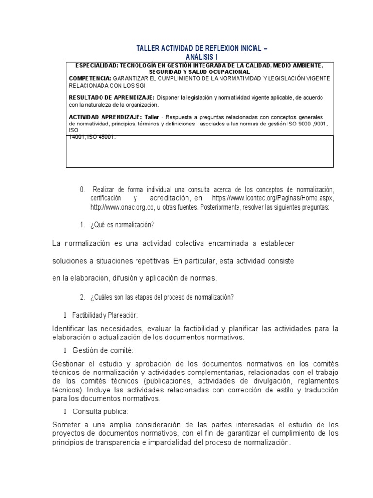 Taller Actividad de Reflexion Inicial | PDF | Calidad (comercial) | Sustentabilidad