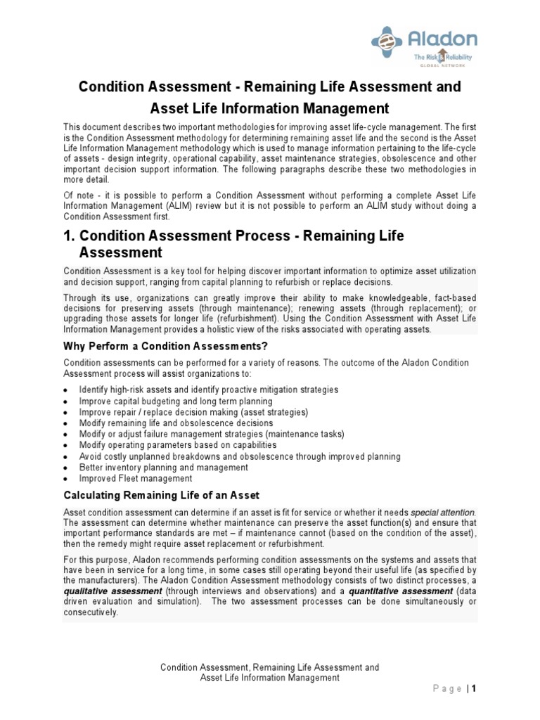 Condition Assessment and Asset Management | PDF | Reliability ...
