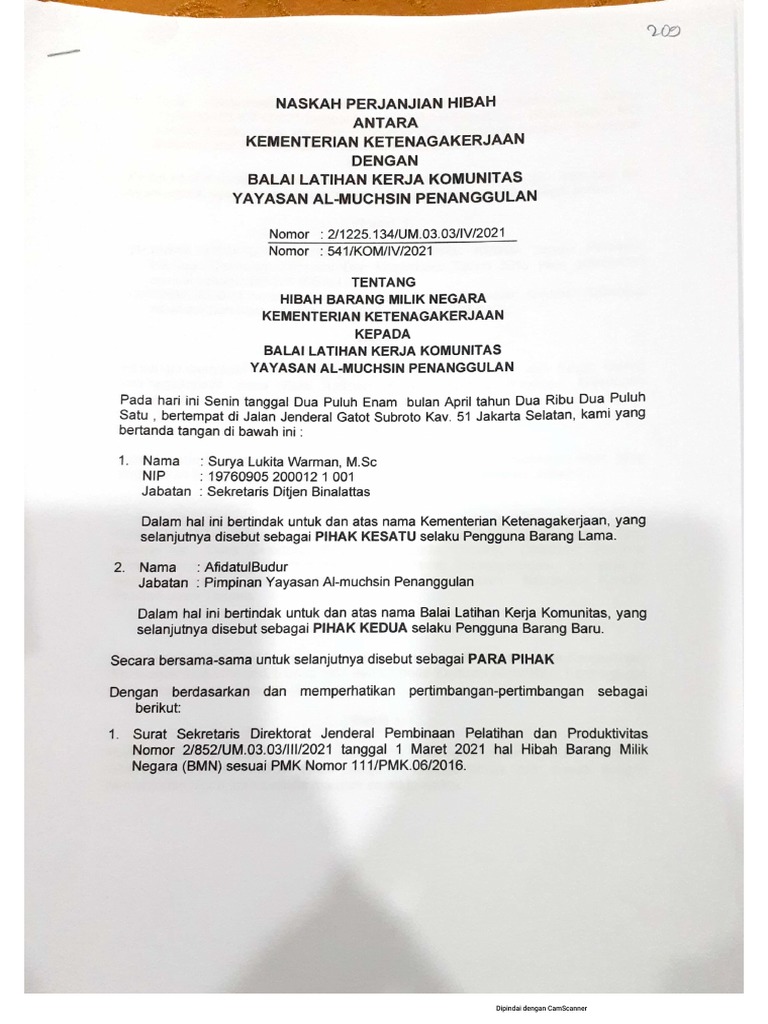 Contoh Berkas Hibah BMN BLKK | PDF