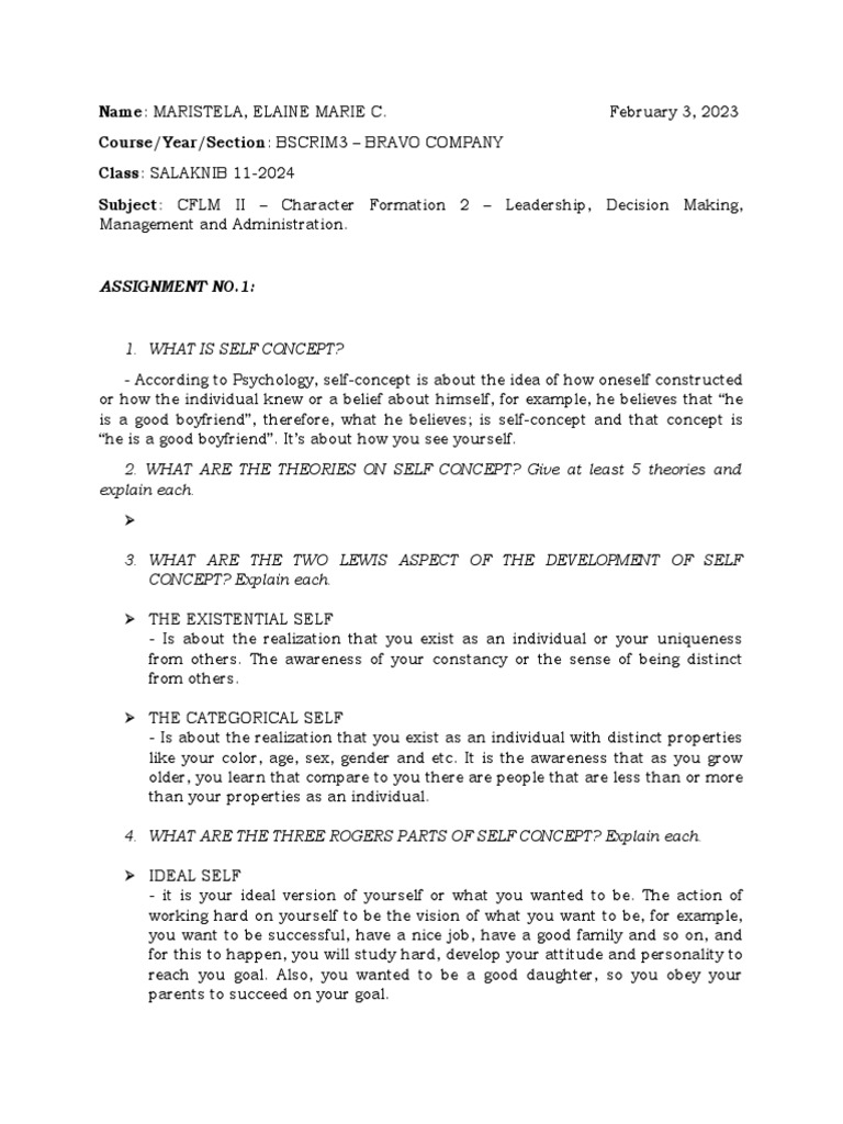 Assignment 1 CFLM 2 | PDF | Self Concept | Leadership