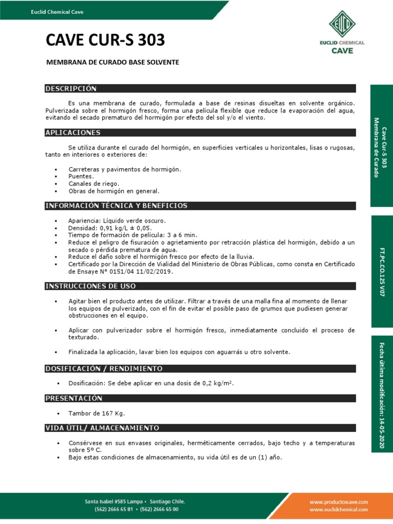 Ficha Técnica Cave Cur S 303 v07 | PDF | Hormigón | Materiales