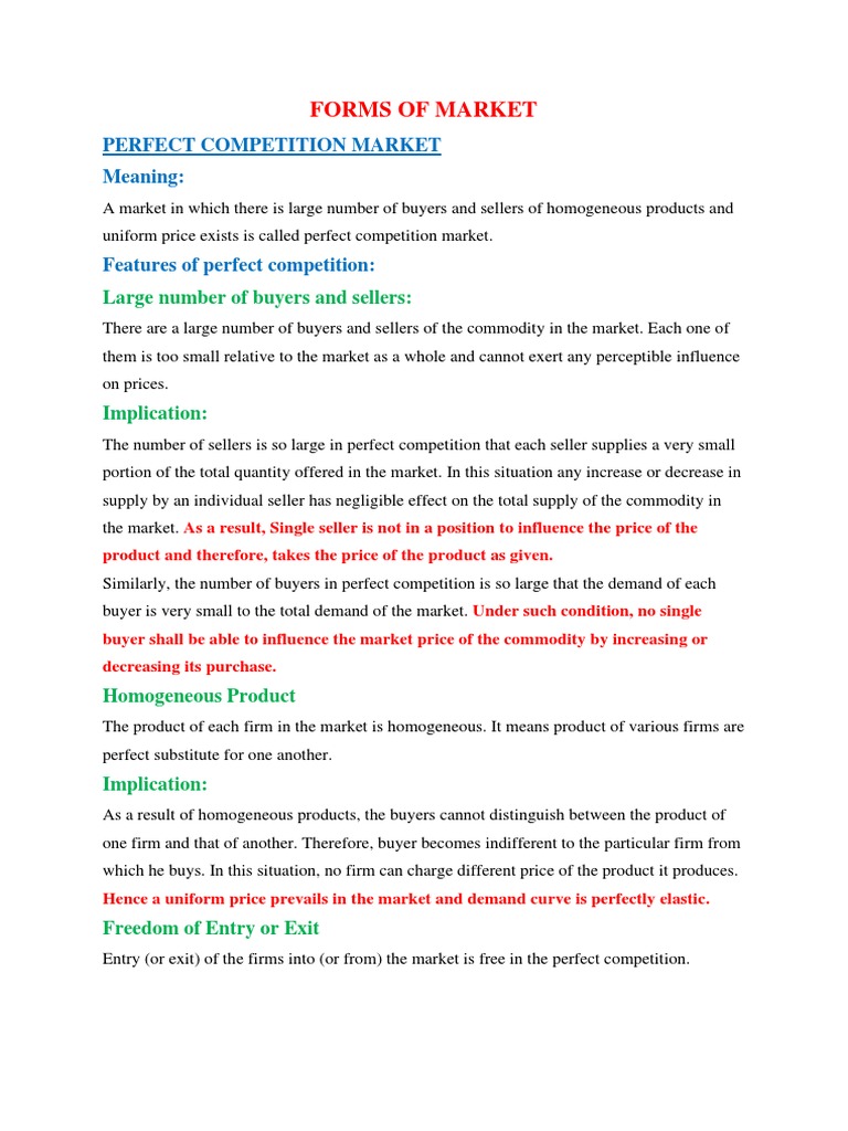 Forms of Market | PDF | Perfect Competition | Market Power