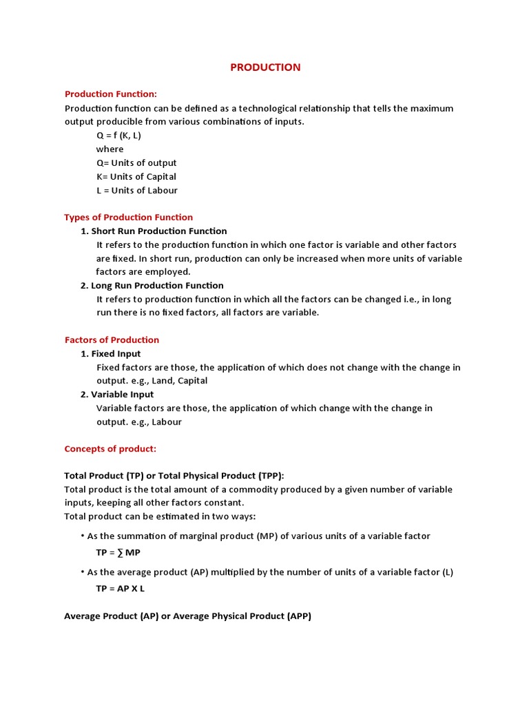PRODUCTION | PDF | Production Function | Business Economics