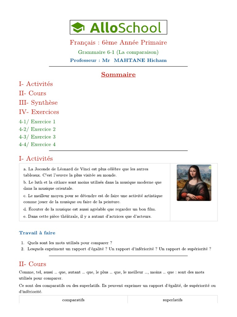 Grammaire 6 1 La Comparaison 1 | PDF