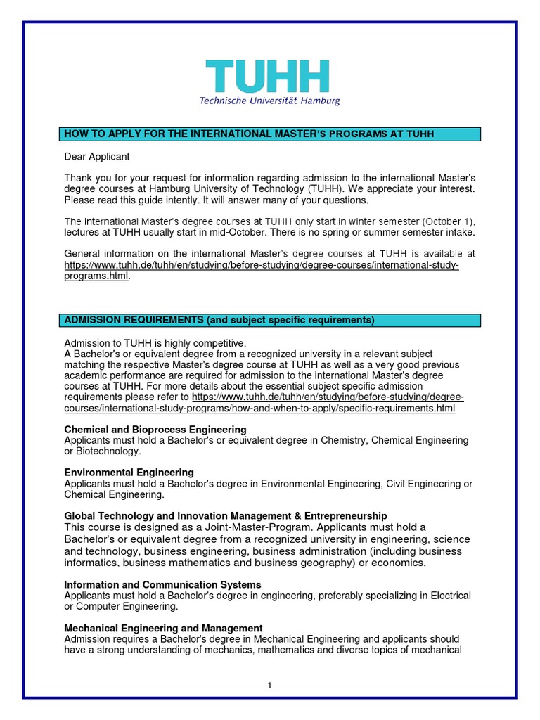 How To Apply at TUHH General APS 2023 | PDF