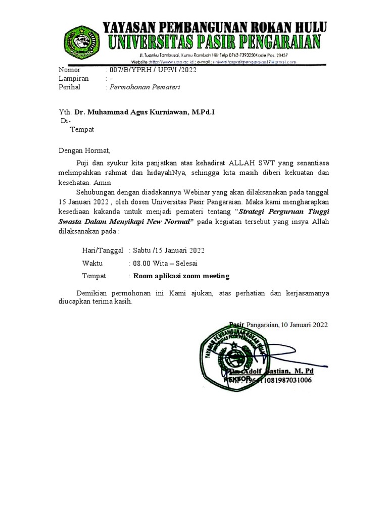 Surat Permohonan PKM | PDF