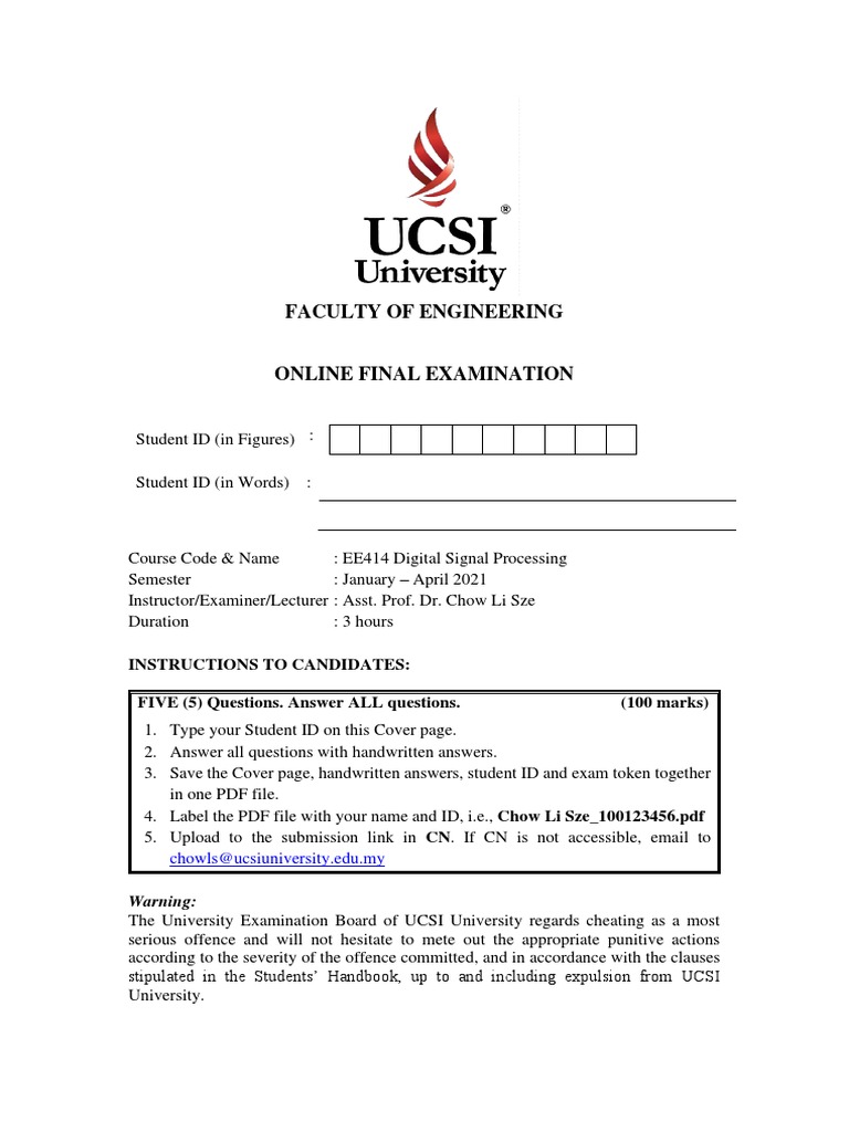 EE414 DSP - Final Exam - Jan 2021 - Set A | PDF | Spectral Density ...
