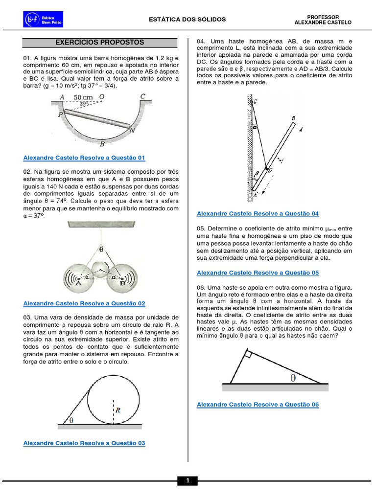 Estática Dos Sólidos | PDF | Massa | Atrito