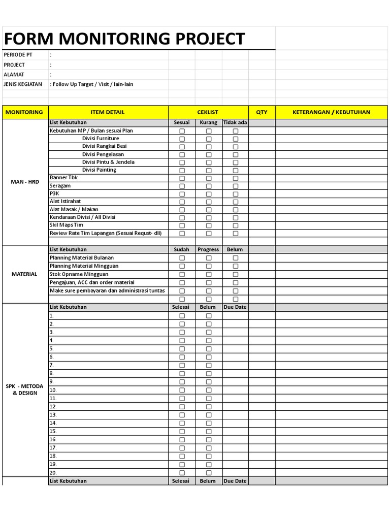 Form Monitoring - Form Ceklist Ft_workshop | PDF