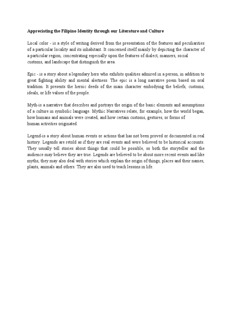 Appreciating The Filipino Identity Through Our Literature and Culture ...