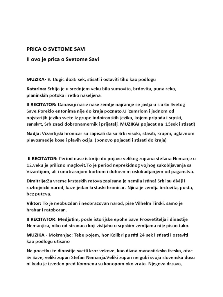 PRICA O SVETOME SAVI Docx Sa Muzikom Docx2 | PDF