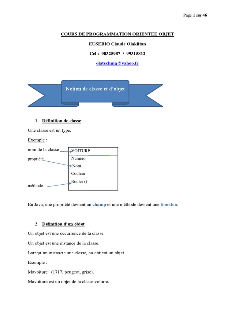 Introduction à la Programmation Orientée Objet | PDF | Classe (informatique) | Java (Langage de ...